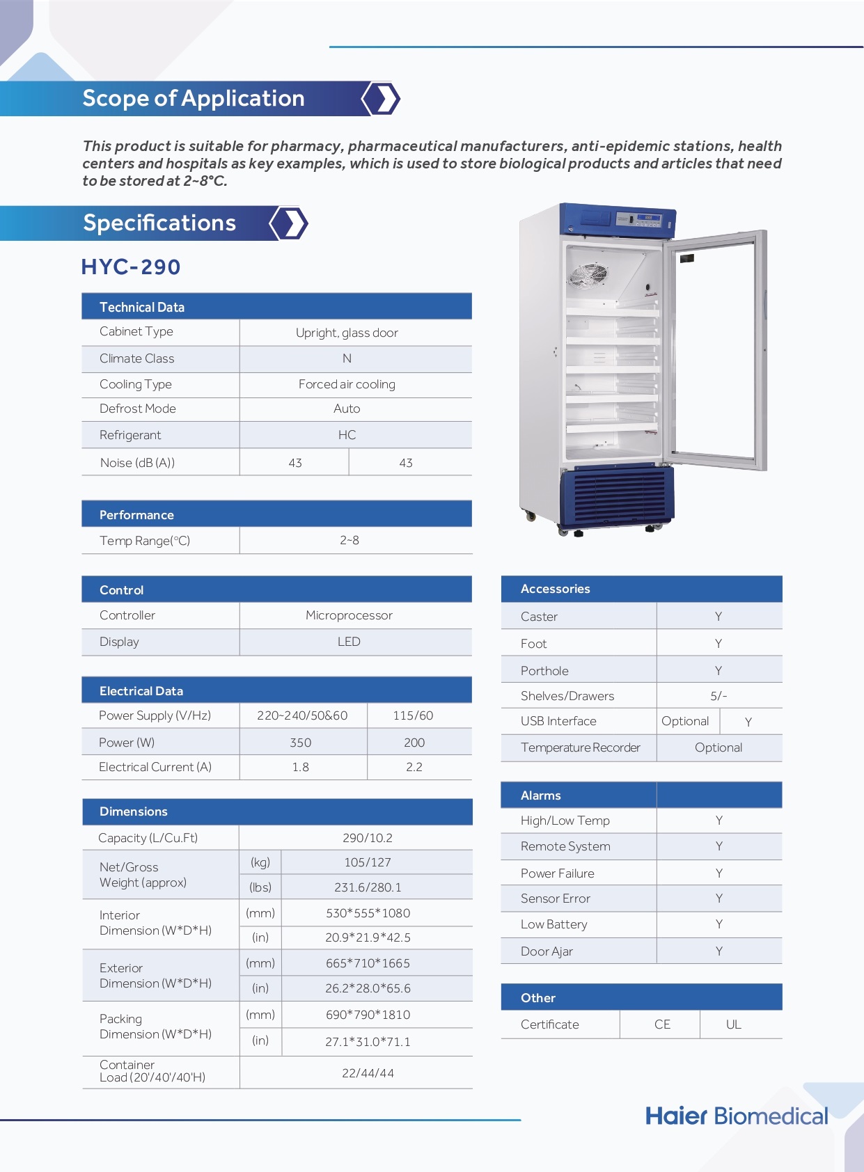 HYC-290 Haier Biomedical Tủ lạnh bảo quản dược phẩm