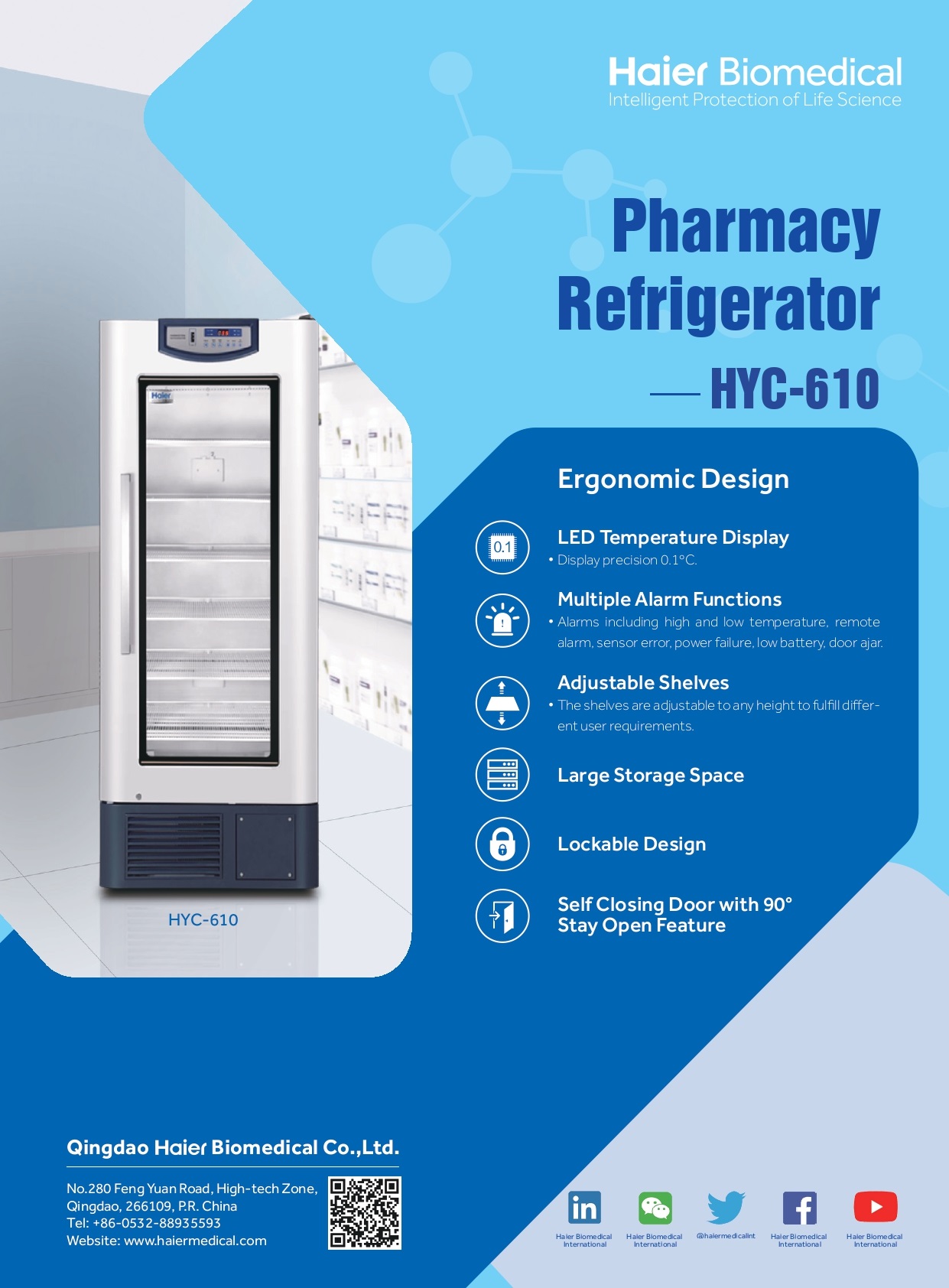 HYC-610 Haier Biomedical Tủ lạnh bảo quản dược phẩm