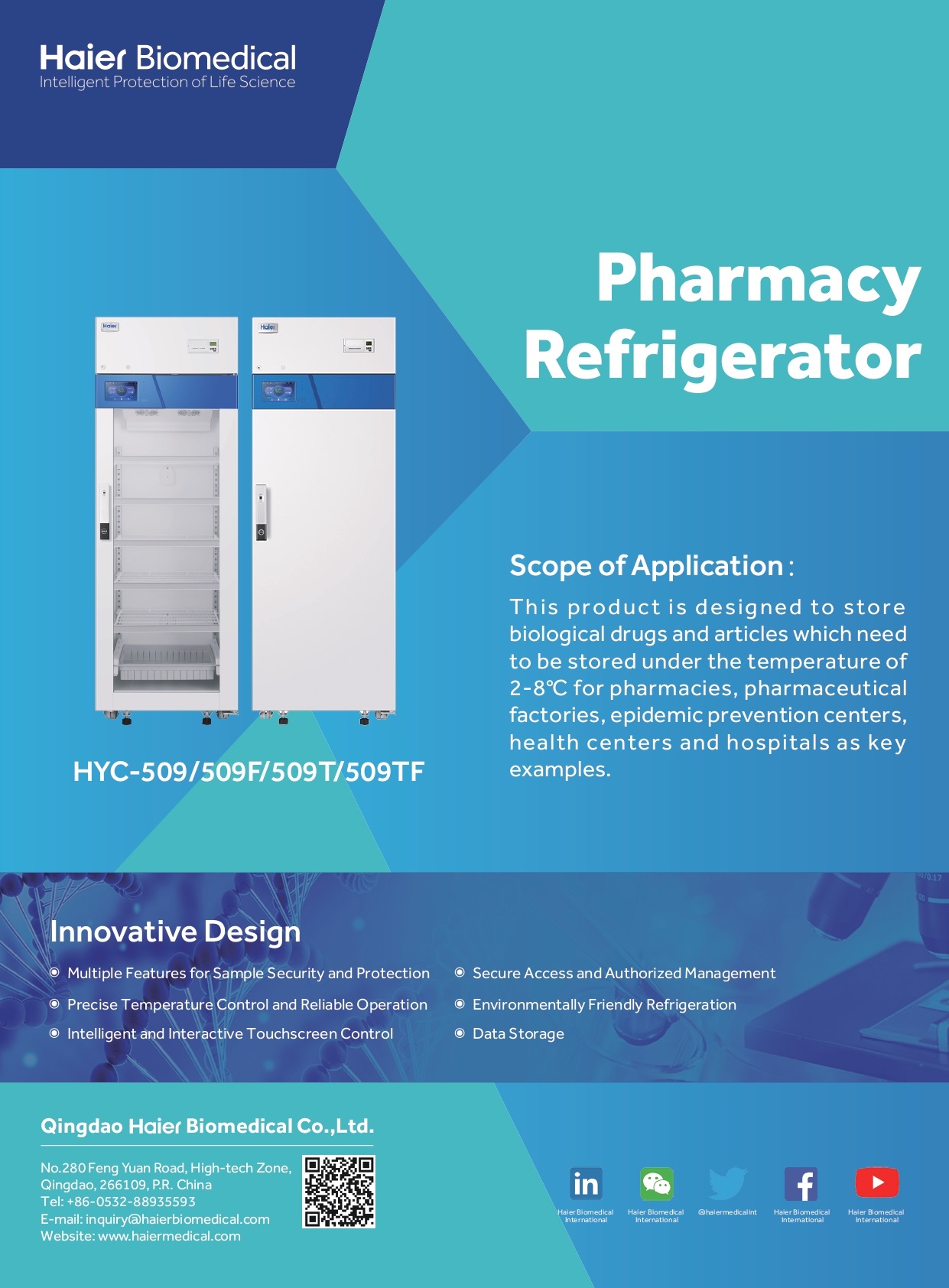 HYC-509 Haier Biomedical tủ lạnh bảo quản dược phẩm - dòng sản phẩm chất lượng cao