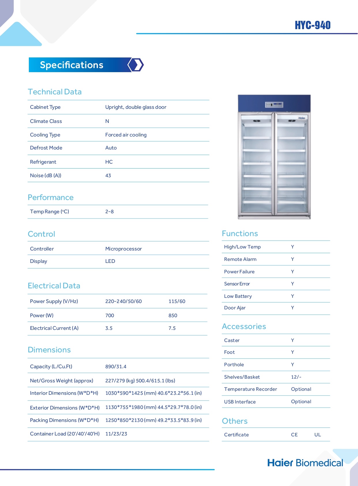 HYC-940 Haier Biomedical tủ lạnh bảo quản dược phẩm 2 cánh