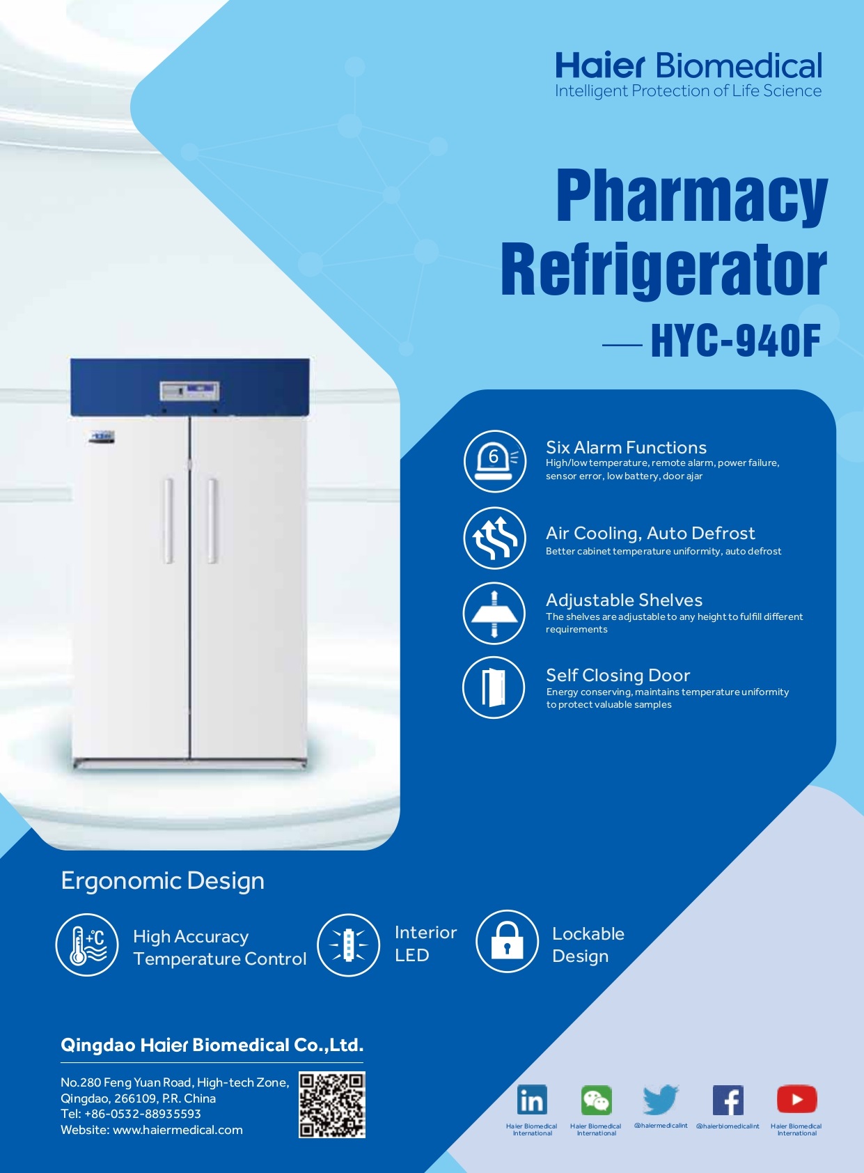 HYC-940F Haier Biomedical tủ lạnh bảo quản dược phẩm, 2 cánh, cửa panel